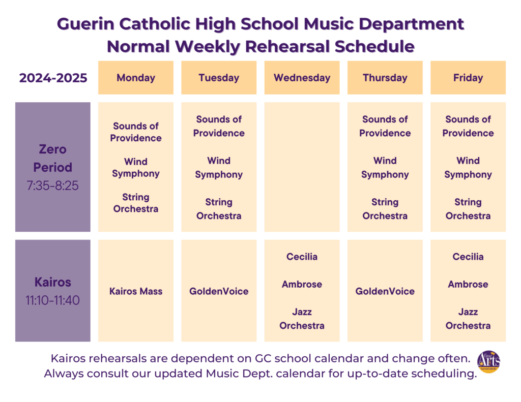 Music Dept Normal Weekly Schedule | Guerin Catholic High School