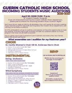 2026 Incoming Student Music Auditions Flyer | Guerin Catholic High School